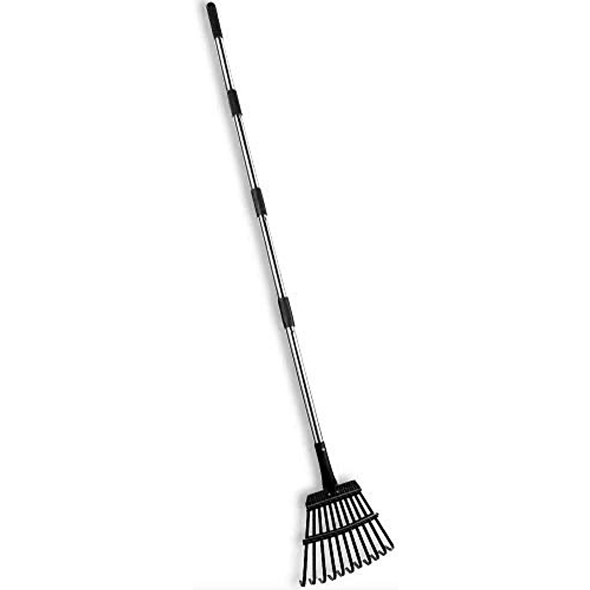 HOMIMP Adjustable Garden Leaf Rake,34" - 55" Adjustable Lightweight Aluminum Handle 11 Tines Rake,8" Inch Wide,for Gardeners,Kids Leaf Rake,Detachable Garden Rake,Easy to Carry (Black)