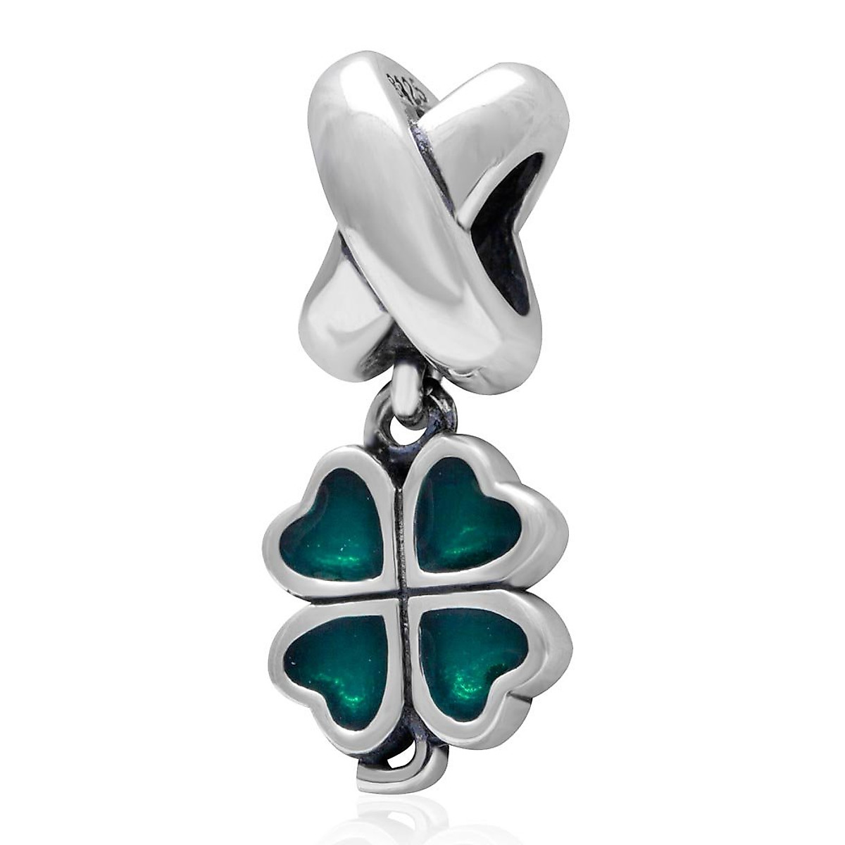 ARTCHARM Shamrock Lucky Green Four Leaf Clover Charm 925 Sterling Silver Heart Love Dangle Charms European Style