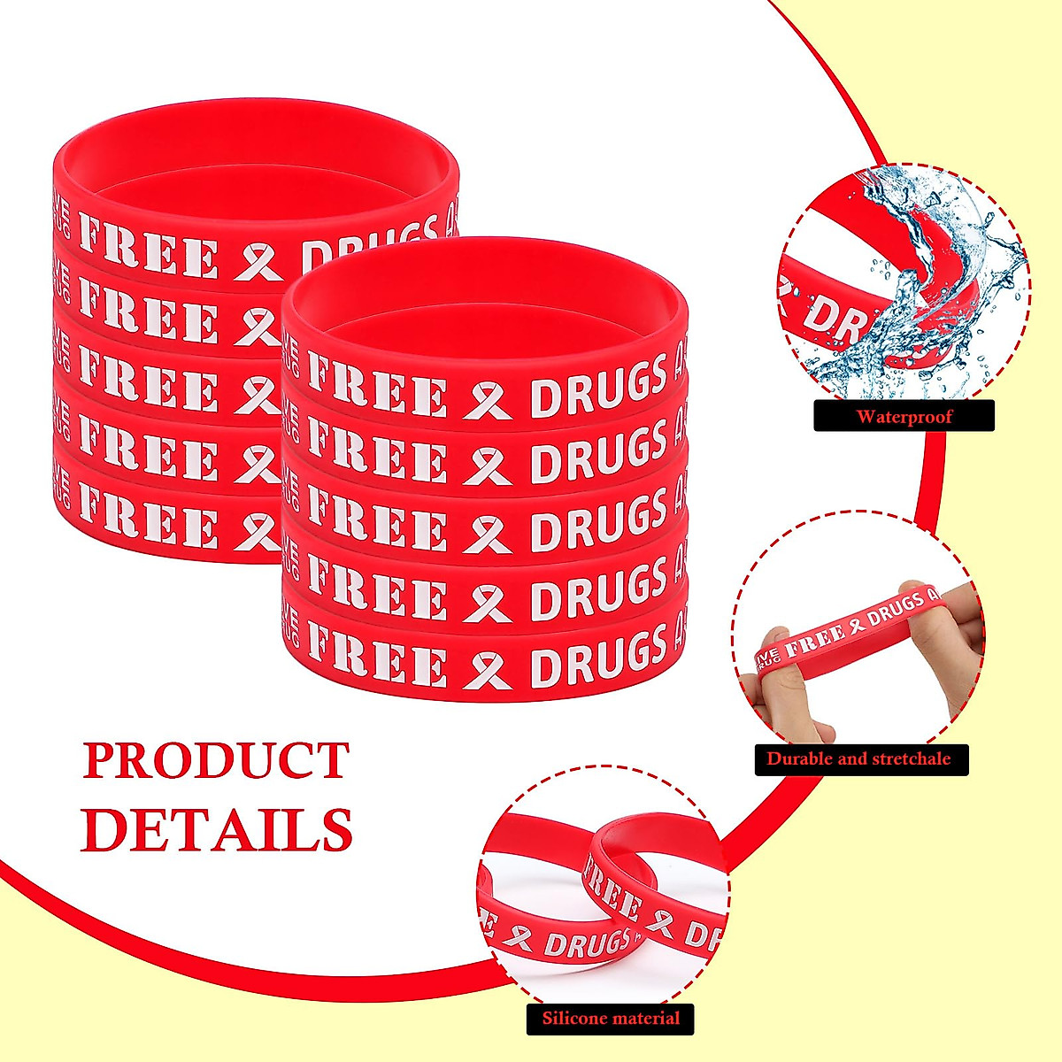 Jenaai Red Ribbon Awareness Silicone Bracelets Drug Free Silicone Rubber Wristbands Red Ribbon Week Soft Red Wristbands for Red Ribbon Week School Events Charity Campaigns Gifts Supplies (400 Pcs)