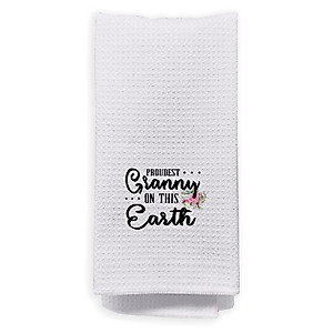 NEGIGA Proudest Granny on This Earth Floral Dish Cloths Towels 24x16 Inch,Best Grandma Decor Decorative Dish Hand Towels for Kitchen Bathroom,Birthday Mother's Gifts for Granny Grandma