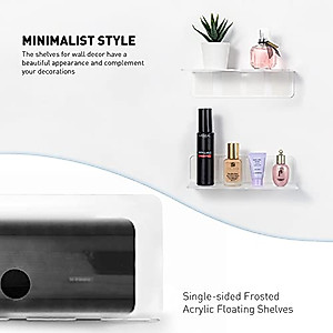 OAPRIRE Acrylic Floating Shelves Set of 2 - Damage Free Expand Wall Space - 9 Inch Adhesive Shelf for Bedroom, Bathroom, Kitchen, Shelves for Wall Decor with Cable Clips (Frosted)