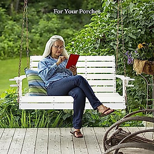 VINGLI Heavy Duty 1600 LBS HDPE Porch Swing Outdoor with Rotatable Cup Holder, 4 FT Patio Bench Swing with Adjustable Chains, 2 Person Hanging Porch Swing Chair for Porch, Yard, Tree, Garden - White