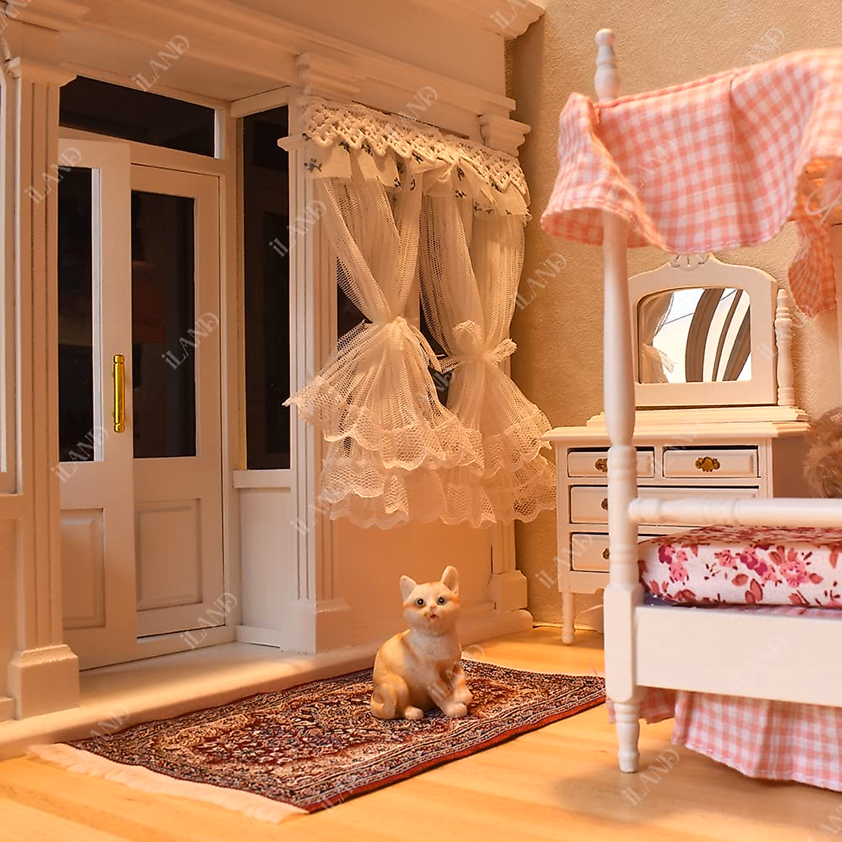 iLAND Miniature Dollhouse Accessories Victorian of Carpet for Dollhouse Furniture on 1/12 Scale and 3” - 12” Dolls, Woven Dollhouse Rugs 6” x 3.8” (2pcs Love)