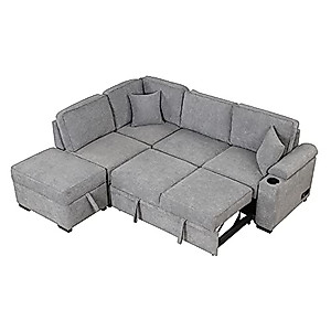 Harper & Bright Designs 87.4" Sleeper Sofa Bed, 2 in 1 Pull Out Sofa Bed L-Shape Couch with Storage Ottoman for Living Room, Bedroom and Small Apartment, Gray