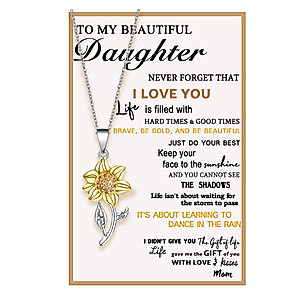 Tarsus Daughter Necklace, Daughter Gifts from Mom Mother's day Christmas Gift Sunflower Jewerly Birthday to My Daughter Valentines