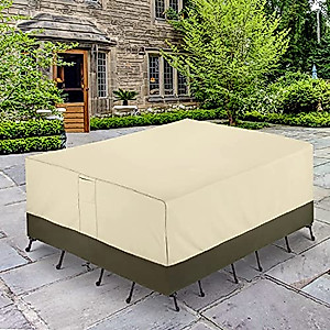 SunPatio Patio Furniture Covers, 600D Waterproof Rectangular/Oval Dining Table and Chairs Cover, All-Weather Protection Outdoor Sectional Conversation Set Cover, Beige and Olive, 88"W x 62"D x 28"H