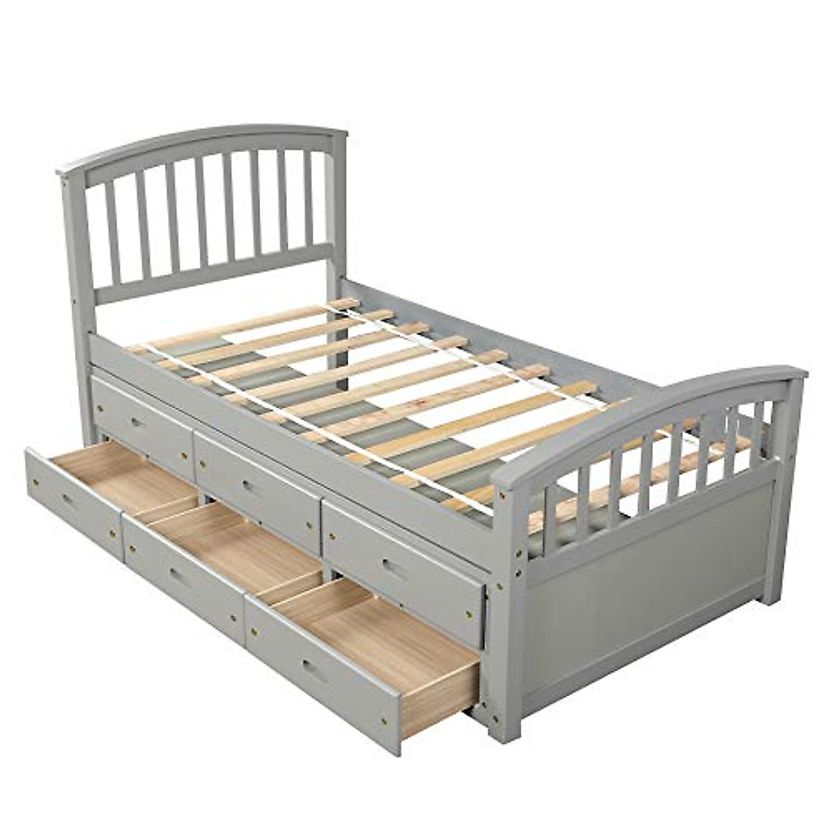 Harper & Bright Designs Twin Size Platform Storage Bed Solid Wood Captains Bed with 6 Drawers, No Box Spring Needed