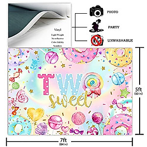 Avezano Two Sweet Donut Birthday Backdrop Sweet Candy Second Birthday Party Photography Background Blue Pink Gold Girl Happy 2nd Birthday Donut Theme Party Decoration Photoshoot Backdrops (7x5ft)