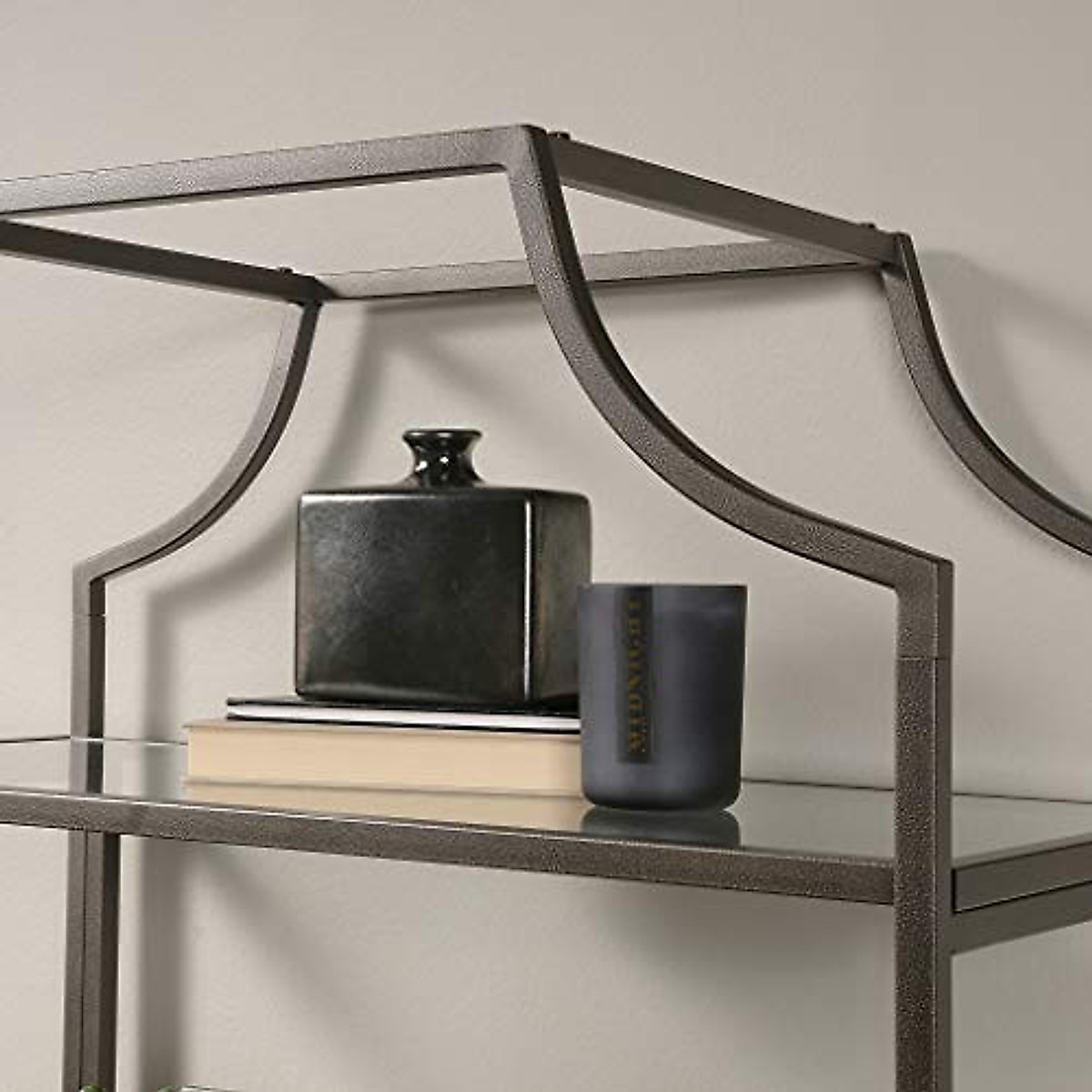 Sauder International Lux 5-Shelf Metal & Glass Display Bookcase, Bronze Finish
