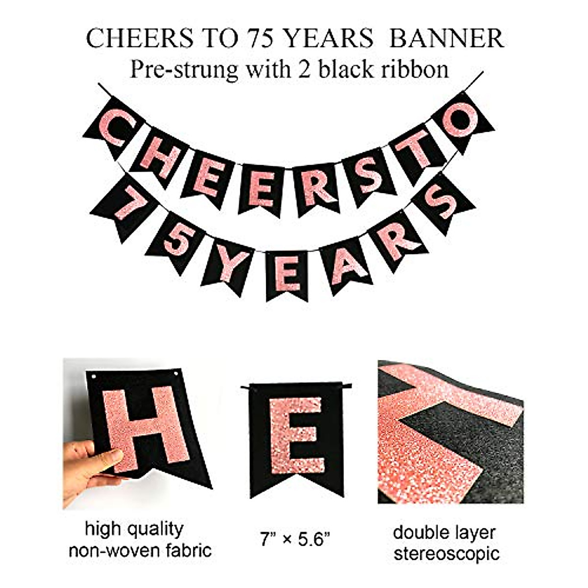 75th Birthday Decorations for Women by Hombae, 75th Anniversary Decorations, 75 Bday Decorations, Rose Gold Cheers to 75 Years Banner, 75 Birthday Decor, 75 Years Old Party Favors Supplies