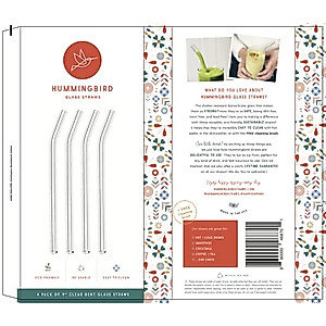 Hummingbird Glass Straws 12 inches x 9.5 mm Bent Reusable Straws (4 Pack of Clear)