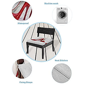 Chair Seat Covers Set of 4 Red High Heels Waterproof Outdoor Seat Covers Wood Grain Chair Covers for Dining Room Removable Kitchen Chair Covers Slipcovers for Dining Garden