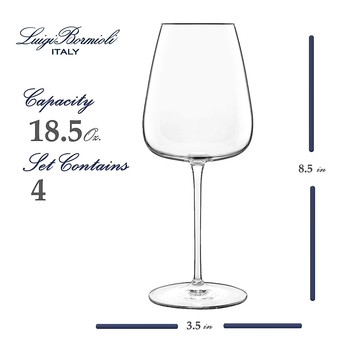 Luigi Bormioli Talismano Set Of 4 Grand Cru 18.5 Oz. Wine Glasses, Crystal SON-hyx Glass, With Titanium Reinforced Stems, Dishwasher Safe, Made In Italy.