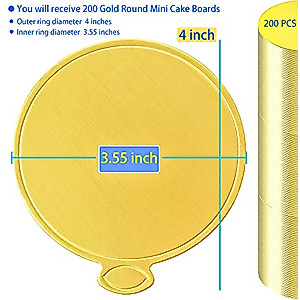 MotBach 200 Pcs Round Golden Cardboard, 3.5 Inch Round Mini Cake Boards, Mousse Cake Base, Cake Paper Board, Circle Patries Cardboard, Cupcake Base Display, Dessert Board