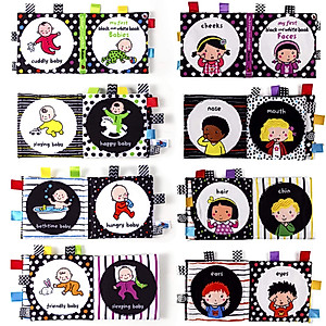 Soft Cloth Books Baby Books-2Pack for Infant Toddler Kids, Colorful High Contrast, Crinkle Washable Chewable Non-Toxic Early Educational Bath Books, Babies & Faces & Out Going Themes, Giftable