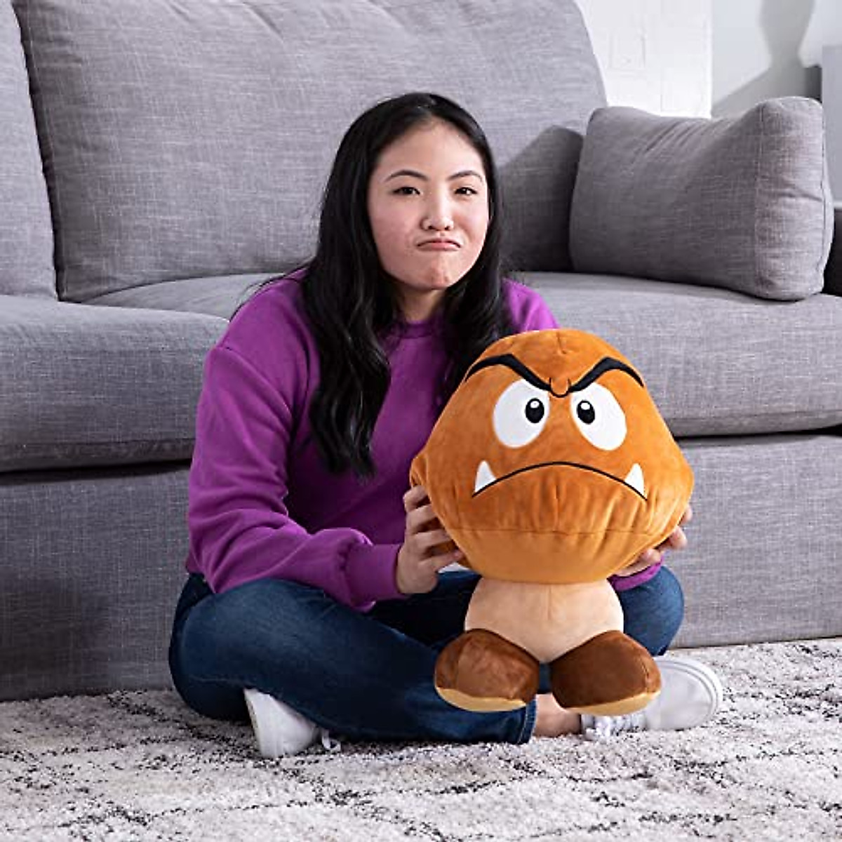 Club Mocchi- Mocchi - Nintendo Super Mario Plush, Collectible Squishy Goomba Plushies - 15 Inch, Brown