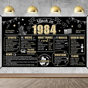 Eiurteao Large 40th Birthday Decorations Back in 1984 Banner Backdrop for Men Women, Happy 40 Birthday Sign Poster Party Supplies, Black Gold Forty Bday Photo Background Decor for Outdoor Indoor