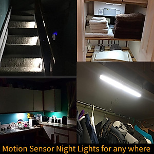 MOSTON Motion Sensor Closet Lights, 3 Pack 20 LED Cordless Under Cabinet Lighting with Built-in Rechargeable Battery, Stick-on Anywhere Magnetic Night Lamp for Cupboard Cabinet Kitchen Stairs