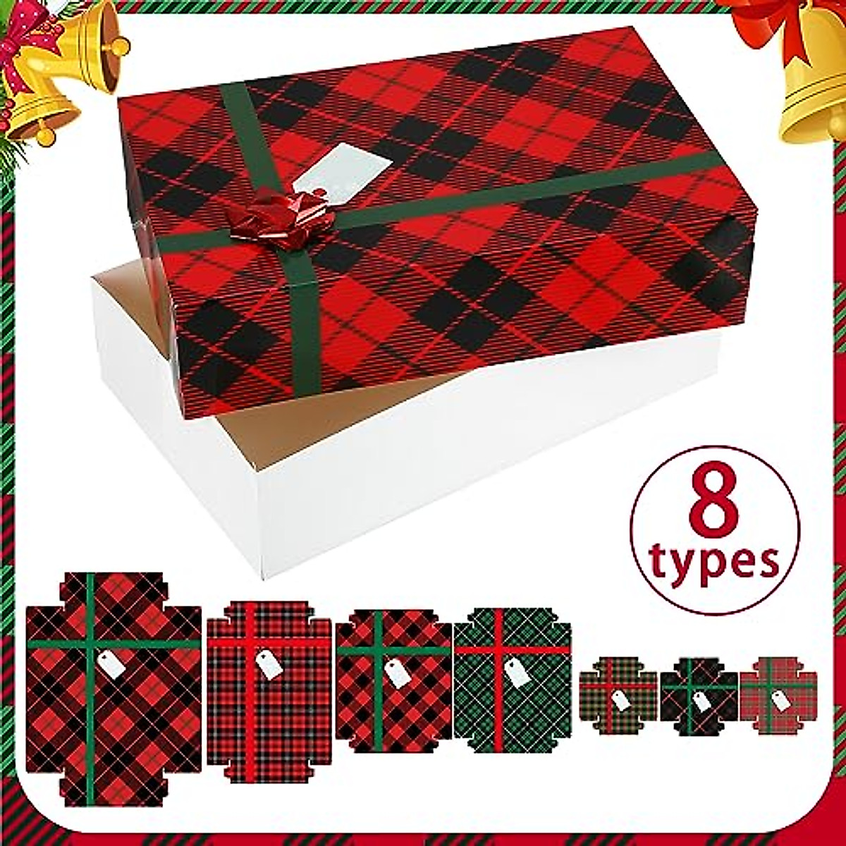 Qilery 24 Pieces Christmas Gift Boxes with Lids and Red Bows Buffalo Plaid Christmas Gift Wrap Boxes 4 Sizes Bulk Gift Boxes Shirt Box for Wrapping Xmas Holiday Present (Plaid)