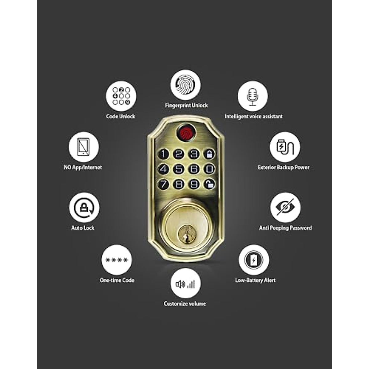 ZSZ Smart Locks for Front Door, Keyless Entry Door Lock with Fingerprint, Keypad & Code Unlock, No App/Internet Needed, Auto Lock, Function Setting with Voice, Install in 90 Seconds, Low-Battery Alert