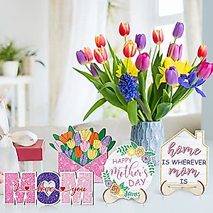 11 Pcs Mother's Day Tiered Tray Decorative Wooden Table Signs Wooden Decor for Mother's Gift Mother's Day Decorations Party Supplies, Tiered Tray Not Included