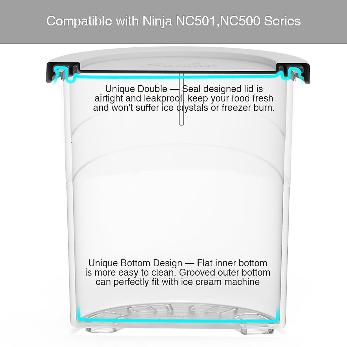 ARCOOLOR Containers Replacement for Ninja Creami Deluxe Pints and Silicone Lid, Compatible with NC500, NC501 Series Deluxe Ice Cream Maker with E-Cookbook, Airtight (Mix, 4 Pack)