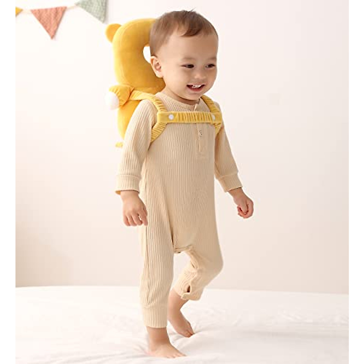 Feidoog Baby Head Protector Cushion Backpack with 3 Baby Knee Pads for Walking & Crawling,Beige