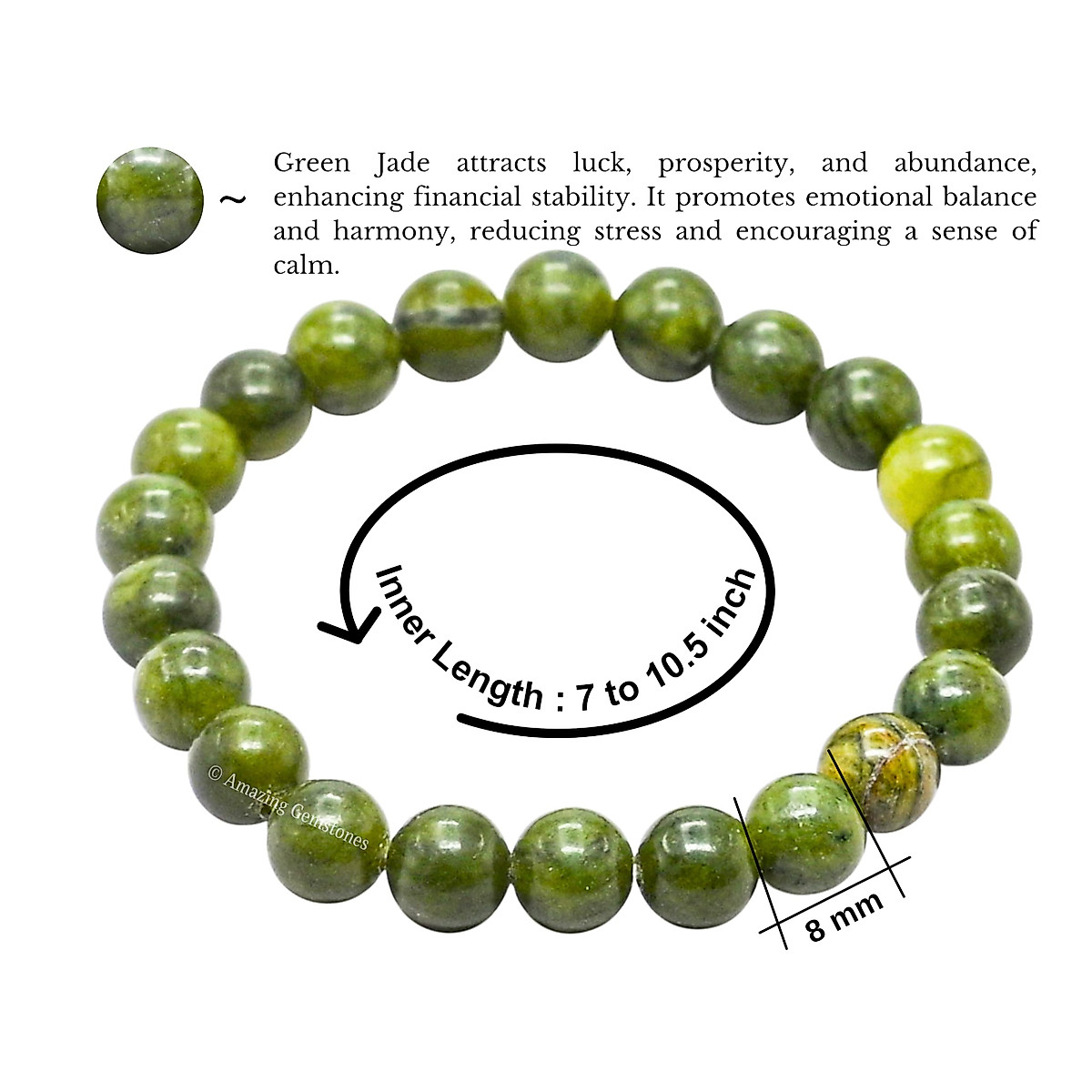 Jade Bracelet for Women Men's Gifts - Authentic Green Jade Protection Healing Crystal Bracelet - 8mm Gemstone Beaded Stretchable Bracelet Pulseras Para Hombres Mujer Stocking Stuffers