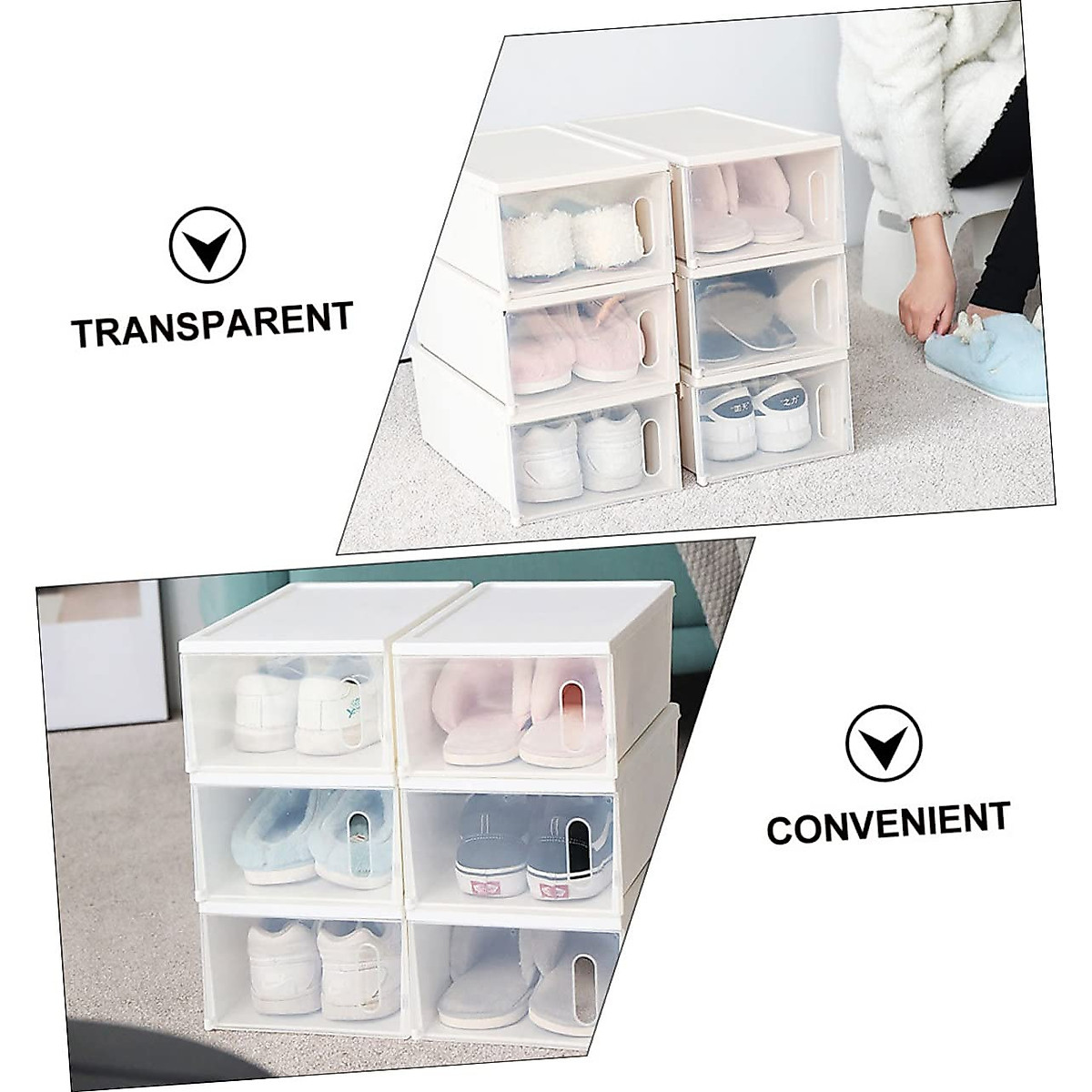 CHILDWEET Shoes Organiser Window Design 2 Pack Shoe Showcase Box Large Storage Case for Shoes Socks Underwear