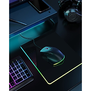 Wired RGB Mouse for Laptop, Ergonomic Computer Mouse, Quiet Click, 4-Level DPI, 7 Buttons, LED Light with Thumb Rest Mouse Compatible for PC/Desktop/Notebook/MAC/Gamer(for Right Hand, Large), Black