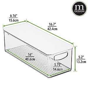 mDesign Slim Plastic Storage Bin Box Container with Lid and Built-In Handles - Organization for Fruit, Snacks, or Food in Kitchen Pantry, Cabinet, Counter, or Cupboard, 2 Pack, Clear/White