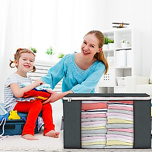 90L Large Storage Bags, 6 Pack Clothes Storage Bins Foldable Closet Organizer Storage Containers with Durable Handles Thick Fabric for Clothing, Blanket, Comforters, Bed Sheets, Pillows and Toys (Gray)