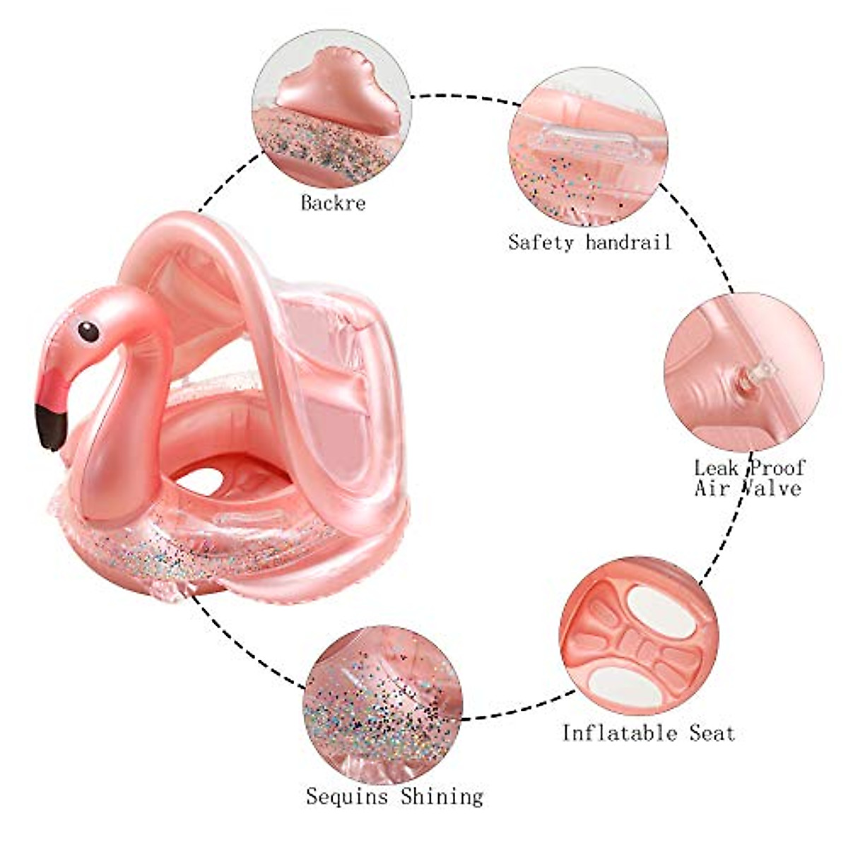 Ekoropshop Baby Pool Float with Canopy Inflatable Flamingo Swimming Pool Float Swimming Ring with Safety Seat for Kid 4-48 Months