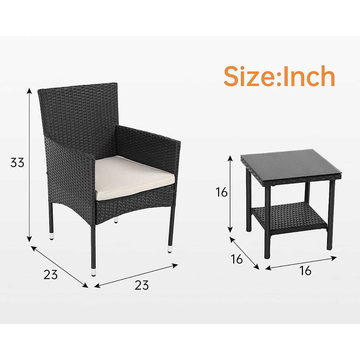 Ruesleag Patio Furniture 3 Pieces Outdoor Wicker Patio Furniture Conversation Set Patio Set Bistro Table Set for Backyard Porch Poolside Garden Balcony Lawn,Glass Coffee Table &RattanChairs Set,Black