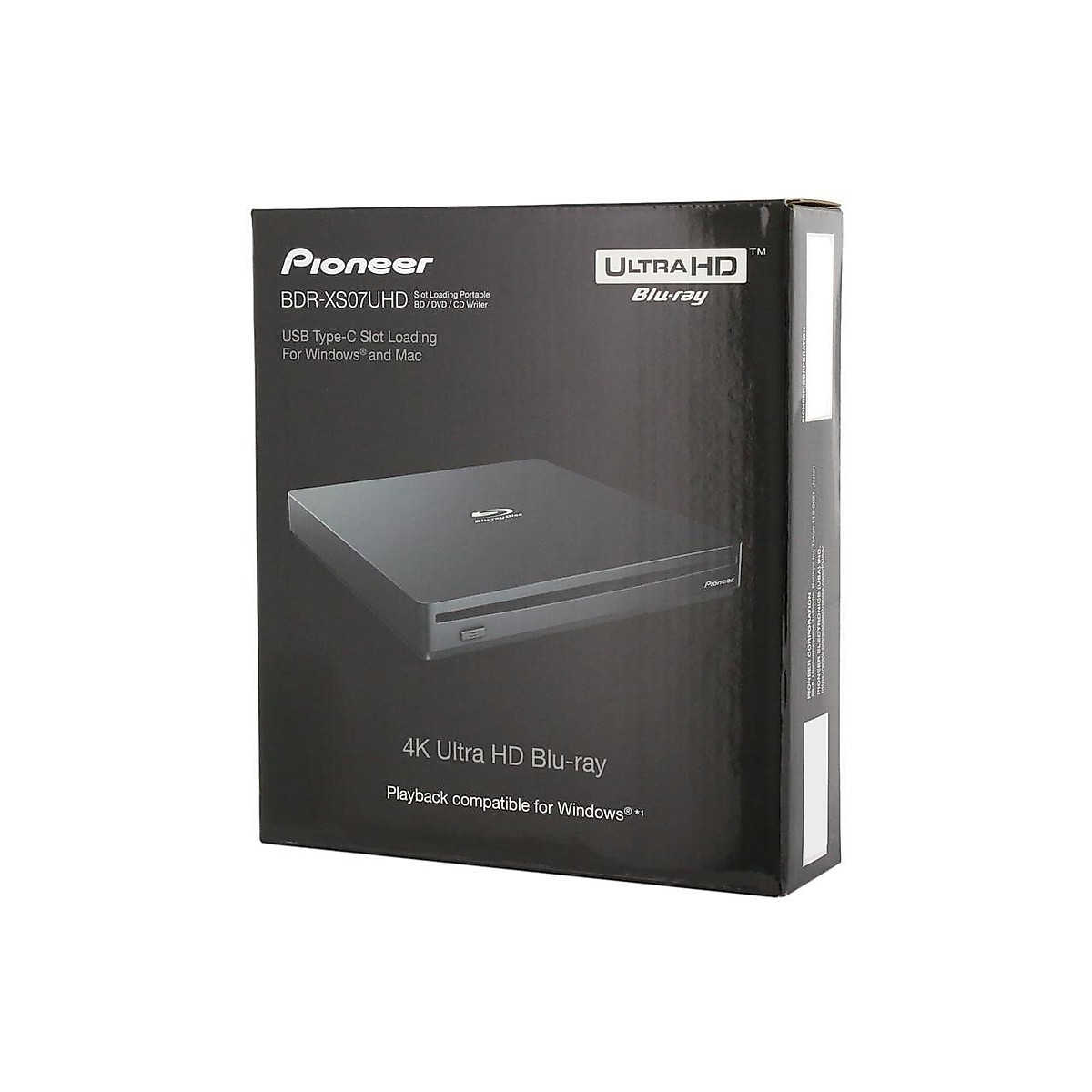 Pioneer Electronics BDR-XS07UHD 6x Slot Loading CD DVD BluRay Portable USB 3.1 BD/DVD/CD Burner Supports Blu-Ray, BDXL, and M-Disc Format, Black