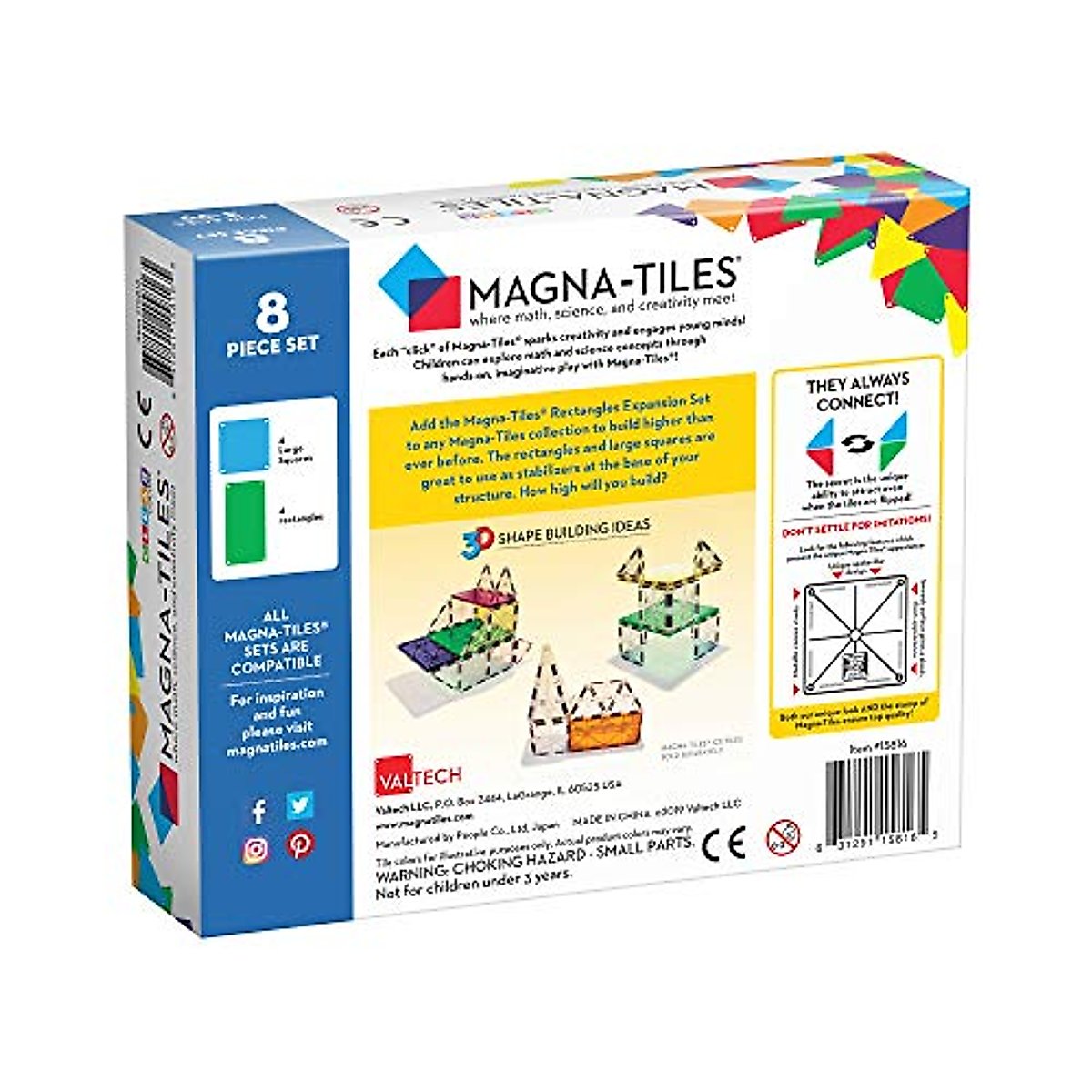 Magna Tiles Rectangles Expansion Set, The Original Magnetic Building Tiles for Creative Open-Ended Play, Educational Toys for Children Ages 3 Years + (8 Pieces)
