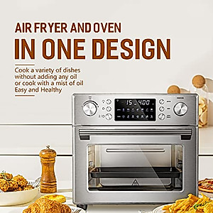 Antarctic Star Air Fry Oven Bake Broil Toast Air Fry Air Roast Digital Toaster Smart Thermometer True Surround Convection Adjustable Temperature Control from 180℉ to 400℉, 26QT/25L, 360°Rapid Air Heating Circulation Cook French Fries Chips Pizza Beef Pork