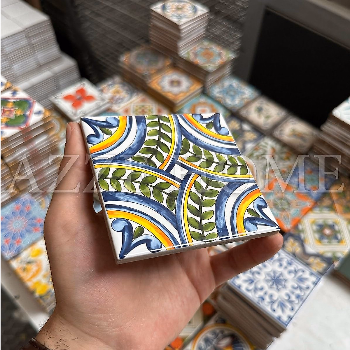 AZZEHOME Porcelain Tiles 4x4'', Pack of 10 Handmade Products, (NOT Stickers) Balcony, Garden, Bathroom, Kitchen, Indoor & Outdoor Ceramics, ics132