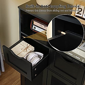 WEENFON Bathroom Cabinet, Storage Cabinet with 2 Drawers & 2 Shutter Doors, Free Standing Floor Cabinet with Adjustable Shelf, for Living Room, Hallway, Home Office, Black