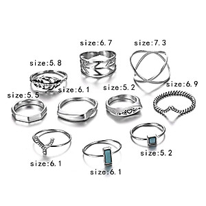 Gmai Bohemian Vintage Women Crystal Joint Knuckle Nail Ring Set of 10 pcs Finger Rings Punk Ring Gift (Punk)