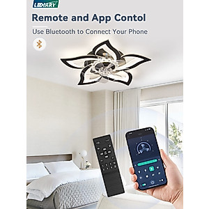 LEDIARY Flower Ceiling Fans with Lights, Small 27 Inch Modern Low Profile Ceiling Fan, Dimmable LED Ceiling Light Fixture, Flush Mount Ceiling Fans with Remote for Bedroom, Kitchen, Indoor-Black