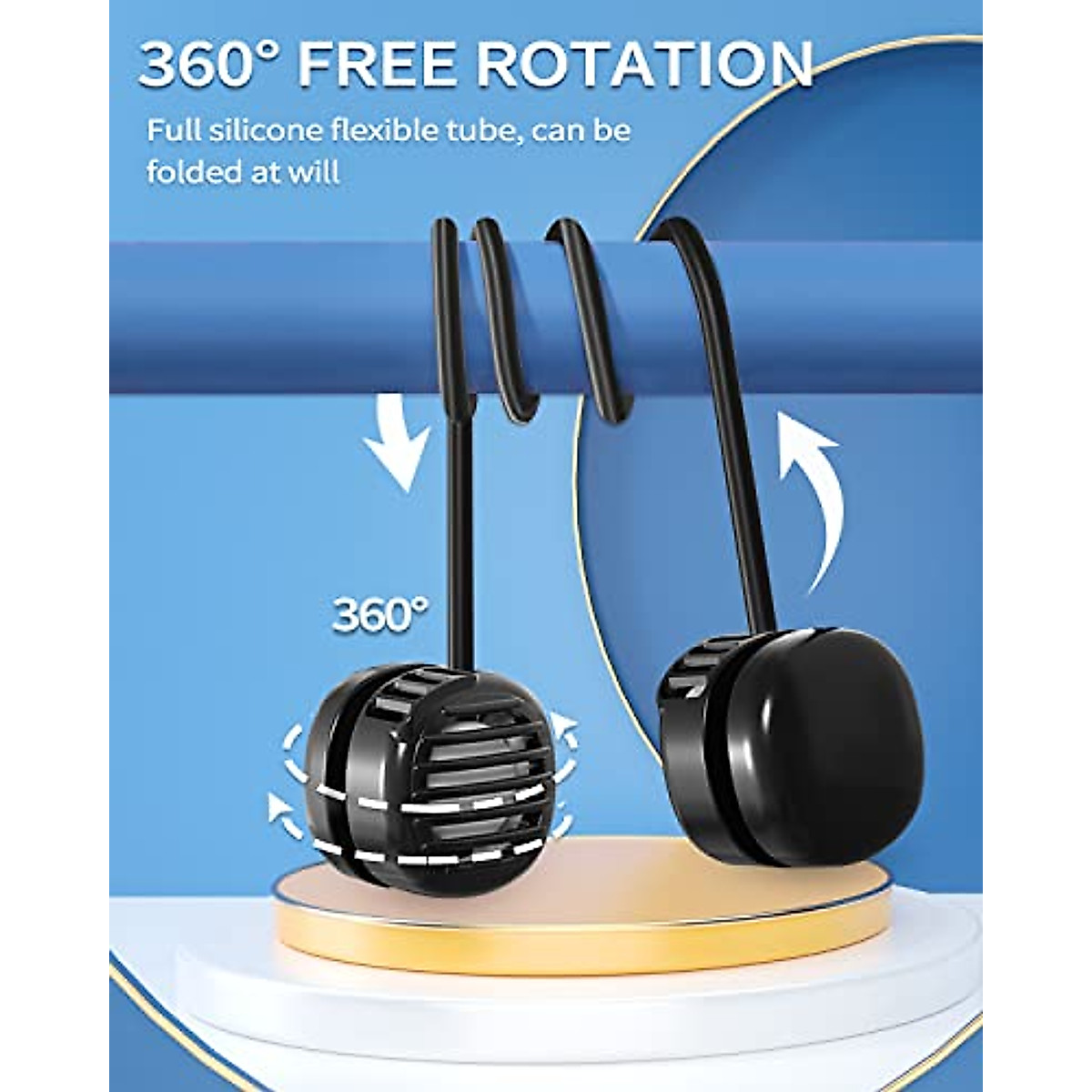 Unitedtime Neck Fan Portable Foldaway, 3 Speeds, Battery Operated Wearable Personal Fan, Neck Cooler, 360° Cooling Hanging Fan for Neck, USB Rechargeable Necklace Fans for Men/Women (Black)