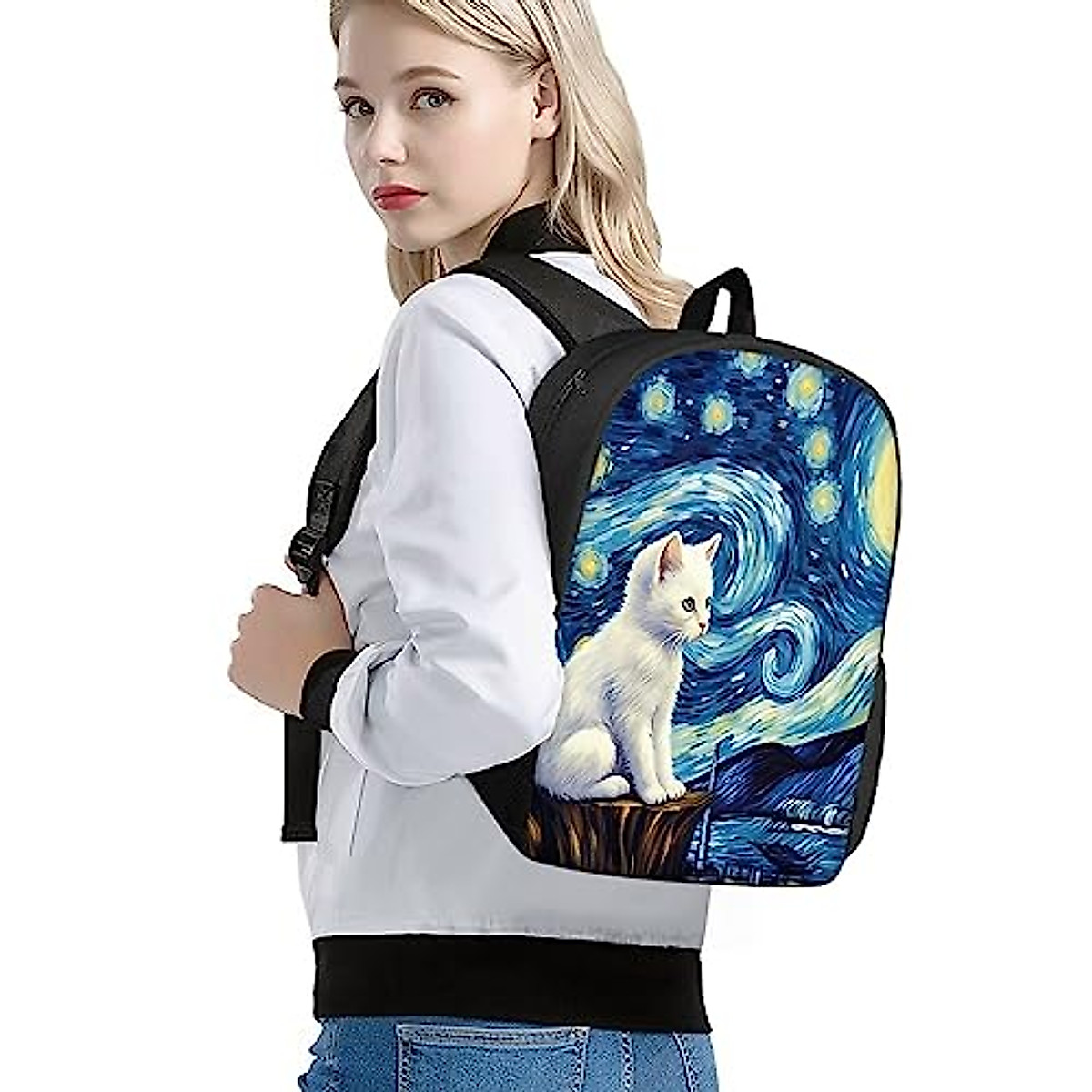 DMOYALA Art Painting Cat 15 Inch Laptop Backpack for Women Girls Japanese Style Utility Unique Schoolbag with Zipper Hiking Backpack for School Back to School Supplies Multi-function Gym Backpack