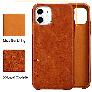 TOOVREN iPhone 11 Case iPhone 11 Leather Case Genuine Protective Ultra Thin Slim Shockproof Anti-Scratch Vintage Phone Case Hard Back Cover for Apple iPhone 11 6.1 inch 2019 Brown