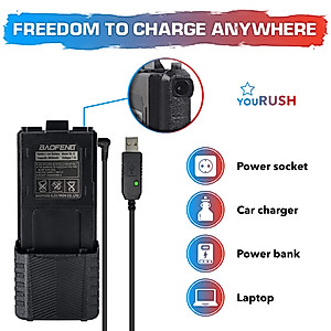 youRUSH Portable Ham Radio 2 Pack BAOFENG UV-5R 8W Dual Band Two Way Radio with Extended Battery BL-5L 3800 mAh with Lanyard & USB Programming Cable & USB Charger Cables, Chirp Support, USA Warranty