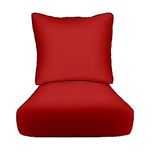 RSH DECOR: Deep Seating Cushion with Pillow Back | 24” x 24” Seat | All-Weather Spun Fabric | Water and Fade-Resistant | Outdoor Chair Cushion Set for Patio Furniture | Red