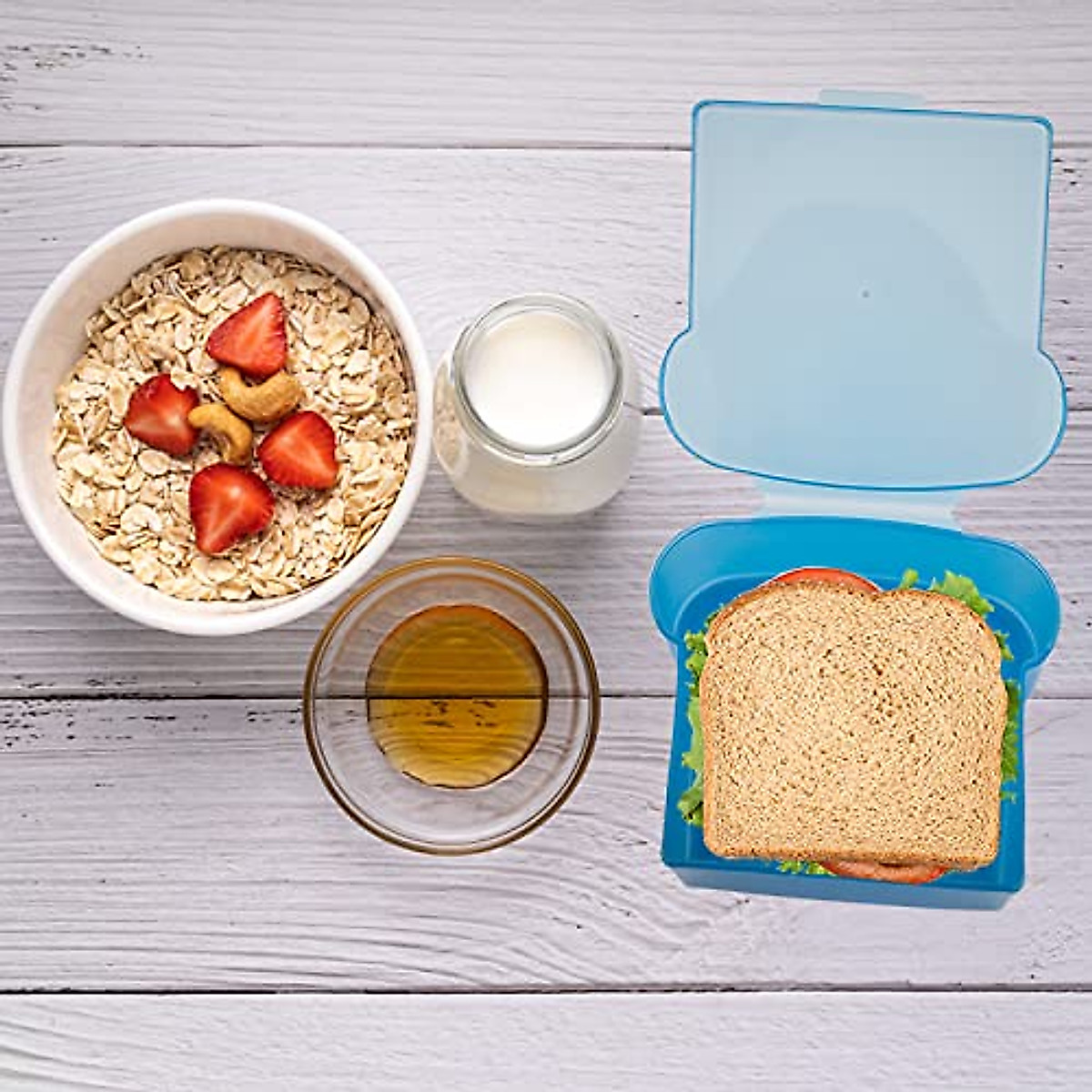 kulusion 4Pcs Sandwich Containers for Lunch Boxes, 20oz Food Storage Box with Lid, BPA Free, Microwave & Dishwasher Safe, Reusable Great for Meal Prep (4 Colors