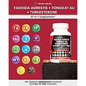 Fadogia Agrestis 5000mg Tongkat Ali 25000mg Turkesterone 5000mg Supplement with Horny Goat Weed, Saw Palmetto, Maca Root, Siberian Ginseng, Tribulus Terrestris, Fenugreek, Wild Yam USA - 60 Count