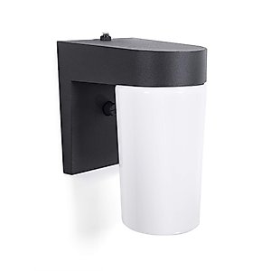 CORAMDEO Commercial Residential Modern LED Jelly Jar Light, Dusk to Dawn Photocell, Wet Location, Built in LED Color Select Switch for 3K / 4K / 5K, 900 Lumens, Black Cast Aluminum with White Lens