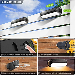 WdtPro Solar Fence Lights Outdoor Waterproof, 8 Pack Bright Solar Deck Lights with Warm White & RGB Modes, LED Solar Step Lights Outdoor for Stairs, Steps, Deck, Fence, Pool, Patio